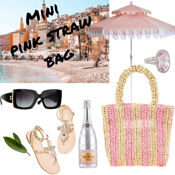 Bags | Mini Pink Stripe Straw Bag | Poshmark